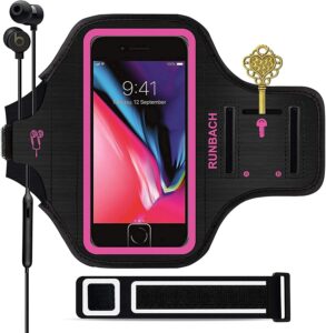 runbach iphone 8 plus/iphone 7 plus armband, sweatproof running exercise gym bag with fingerprint touch/key holder and card slot for 5.5 inch iphone 6/6s/7/8 plus (pink)