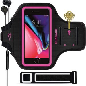 RUNBACH iPhone 8 Plus/iPhone 7 Plus Armband, Sweatproof Running Exercise Gym Bag with Fingerprint Touch/Key Holder and Card Slot for 5.5 Inch iPhone 6/6S/7/8 Plus (Pink)