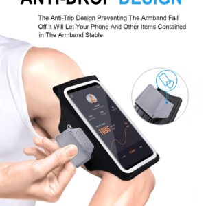 Cell Phone Armband with Zipper Pocket, Phone Holder for Running Armband for iPhone 15 14 13 12 11 Pro Max, Galaxy S23 S22 - [Fit Up to 6.8” All Phones] Sports Arm Holder with Key Pocket & Card Slot