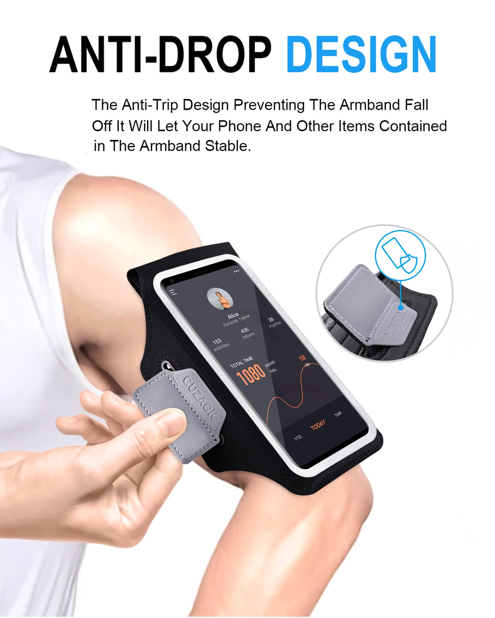 Cell Phone Armband with Zipper Pocket, Phone Holder for Running Armband for iPhone 15 14 13 12 11 Pro Max, Galaxy S23 S22 - [Fit Up to 6.8” All Phones] Sports Arm Holder with Key Pocket & Card Slot