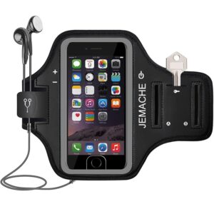 iphone 6 7 8 se 2020/2022 armband, jemache fingerprint touch supported gym running workout arm band for iphone 6/6s/7/8/se 2nd & 3rd gen with key holder (black)