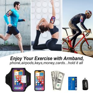 RUNBACH Armband for iPhone 15/15 Pro/14/14 Pro/13/13 Pro/13 Mini/12/12 Pro/12 Mini/11/11 Pro/XR/XS/X/SE/8/7/6,Water Resistant Sport Armband with Zipper Slot for Airpods and Car Key (Purple)