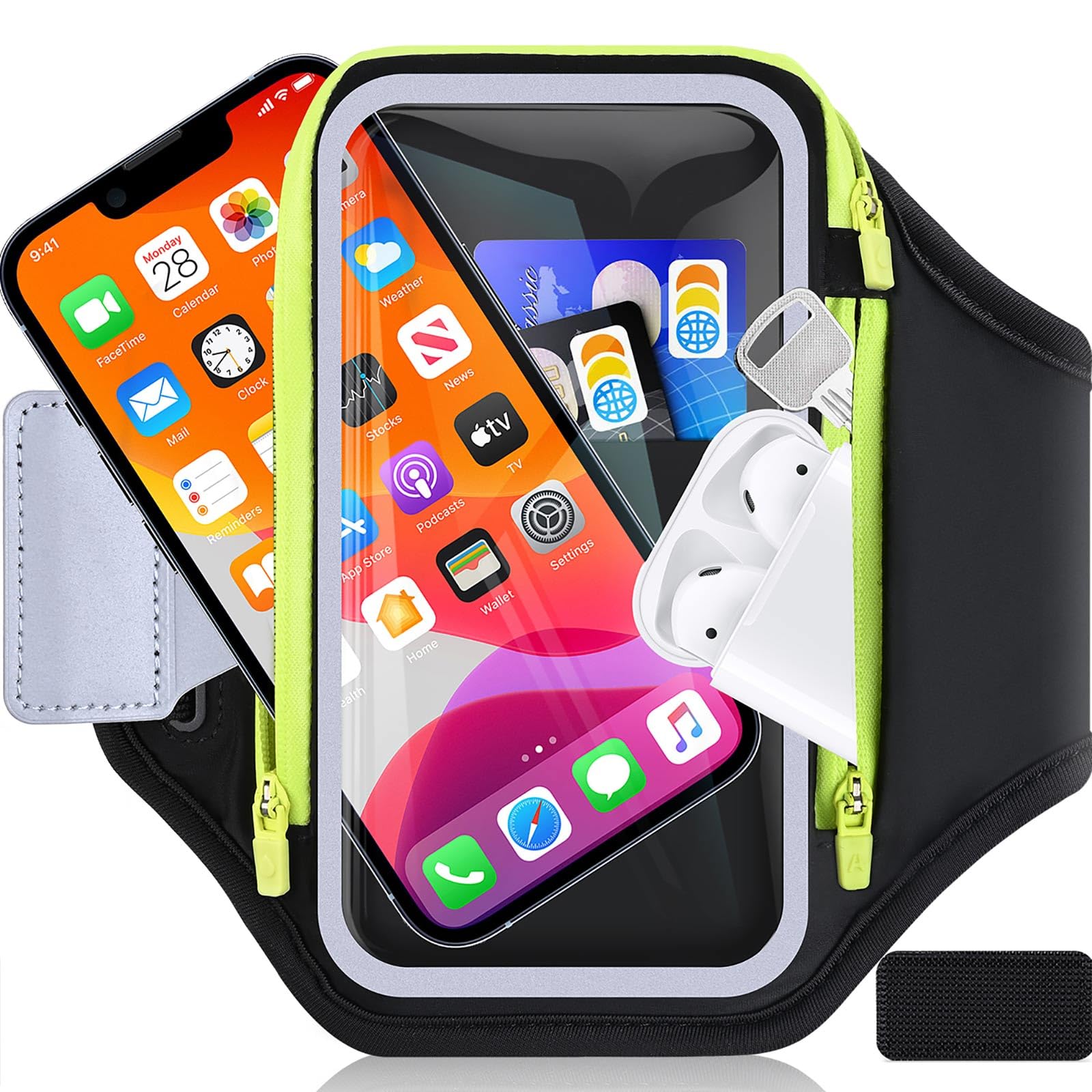 6.8'' Arm Band for Phone for Running, Running Gear Essentials for Thick Phone Case, Running Phone Holder Armband Bag for iPhone 15 14 13 12 11 Pro Max Galaxy with Car Home Key Zipper Earphone Pocket