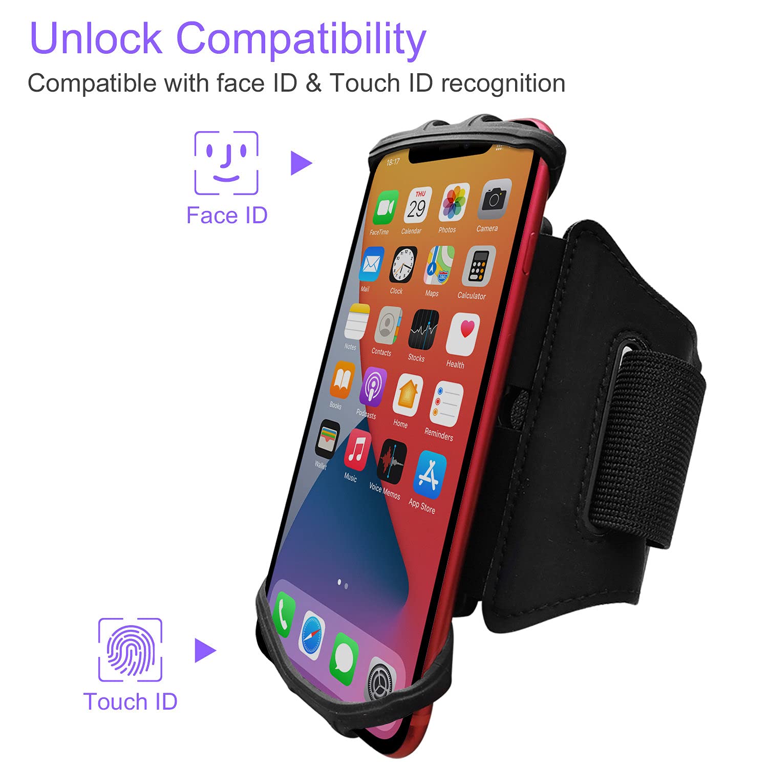 JEMACHE Running Armband for iPhone 15 Pro Max, 14 13 12 11 SE, 6S 7 8 Plus, Samsung Galaxy S23 S22 S21 Ultra, Plus, Workouts Cell Phone Arm Band Holder (Black)