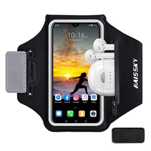 running armband with airpods bag cell phone armband for iphone 14/14 plus/13/12 pro/11 pro/xs, galaxy s21/s20, water resistant sports phone holder & zipper slot car key holder for 6.4 inch phone