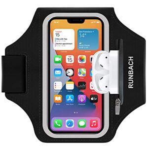 runbach armband for iphone 15 pro max/15 plus/iphone 14 pro max/14 plus/13,12,11 pro max/xs max/iphone 8/7 /6 plus,water resistant sport armband with zipper slot for airpods and keys (black)