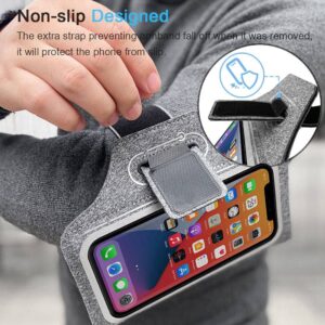 JEMACHE Running Armband for iPhone 15 14 13 12 11 Pro, Samsung Galaxy S24 S23 S22 S21, Gym Workouts Arm Band with Airpods Holder (Grey)