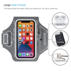 JEMACHE Running Armband for iPhone 15 14 13 12 11 Pro, Samsung Galaxy S24 S23 S22 S21, Gym Workouts Arm Band with Airpods Holder (Grey)