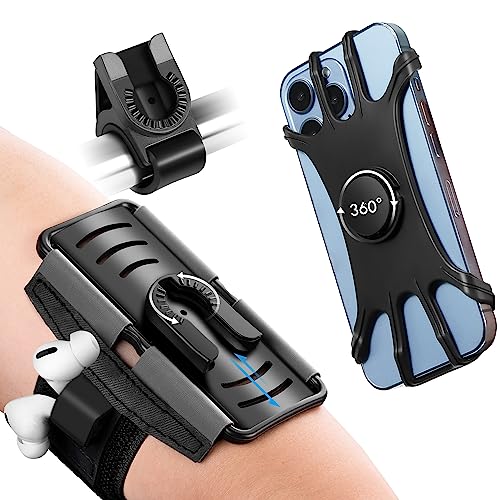 Newppon 2-1 Running Armband + Bike Phone Holder : Detachable & 360° Rotatable Cell phone Arm bands Case Universal for iPhone 15 14 13 12 11 Pro Max Plus Samsung Galaxy S23 for Workout Exercise Sports