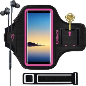 runbach galaxy note 20/10+/9/8 armband,sweatproof running exercise bag with fingerprint touch/key holder and card slot for galaxy note 20/10+/9/8(pink)