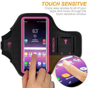 RUNBACH Galaxy Note 20/10+/9/8 Armband,Sweatproof Running Exercise Bag with Fingerprint Touch/Key Holder and Card Slot for Galaxy Note 20/10+/9/8(Pink)