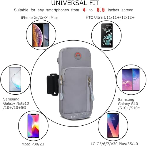 Sport Running Armband Cell Phone Holder Crossbody Purse Case Belt Pouch Arm Bag for Samsung Galaxy S22 S23 S24 Ultra S21 S20 Plus Note20 iPhone 14 13 12 Pro Max Moto G Power Google Pixel 7a 6a (Gray)