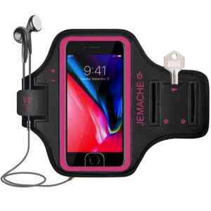 iphone 8 plus, 7 plus armband, jemache gym running workout exercise pouch phone holder arm band case for iphone 6/6s/8/7 plus support touch id access (rosy)