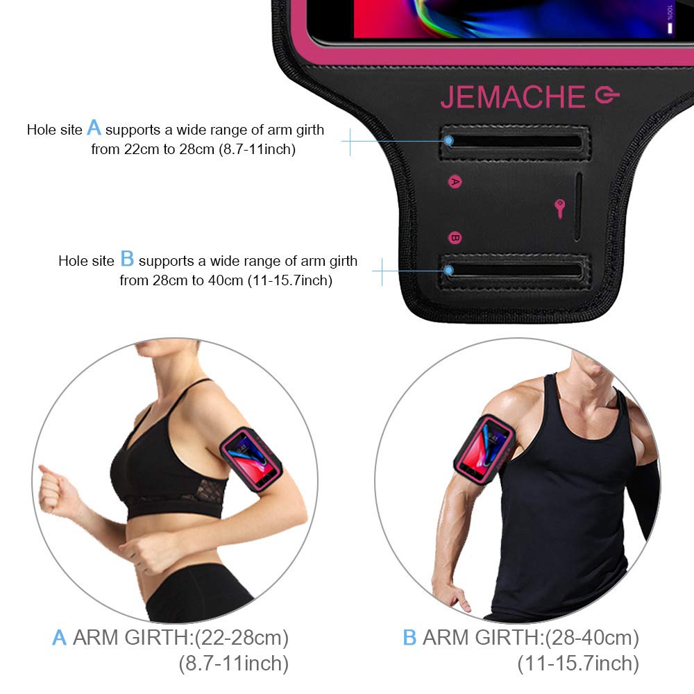 iPhone 8 Plus, 7 Plus Armband, JEMACHE Gym Running Workout Exercise Pouch Phone Holder Arm Band Case for iPhone 6/6S/8/7 Plus Support Touch ID Access (Rosy)