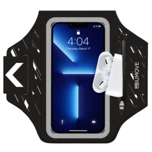 bumove armband with airpods holder for iphone 15/14/13/12/11pro max,iphone 15/14 plus/xs max gym running workouts arm band case (black)