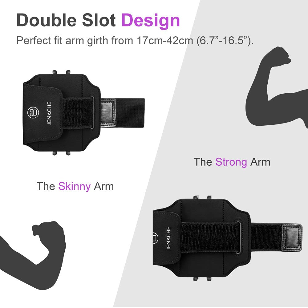 JEMACHE Running Armband for iPhone 15/14 Plus, 15/14 Pro Max, 15 14 13 12 11 XR SE, 6S 7 8 Plus, Samsung Galaxy S23 S22 S21 Ultra, Plus, Workouts Phone Arm Band with Airpods Holder