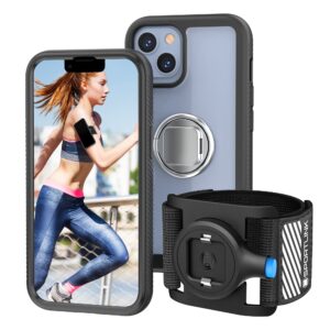 sportlink compatible with iphone 13 running armband - cell phone armband holder for running with clear shockproof case & phone ring holder for workout sports fitness