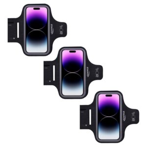 [3 pack] active running armband cell phone holder, water resistant adjustable lightweight, compatible iphone 14/13/12/11/se/x samsung s23/s22/s21/s20 great for sports, hiking, and biking (black)