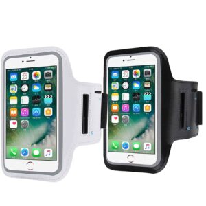 2 pack cell phone armband compatible with iphone x xs,8 7 6 6s 8, 7,6s,se,5s,5c,5,4s,4,galaxys9,s8,s7,s6,water resistant breathable phone for running, biking-black+silver