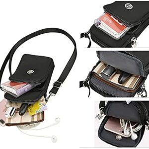 Nylon Small Crossbody Bag Cell Phone Purse Wallet Travel Wristlet Armband for iPhone 13 12 11 Pro Max Galaxy S22 Ultra A72 A52 A42 A02 A21 A12 A11 A20S, Moto G30 G10 BLU G91 G90 Pro LG Velvet (Black)