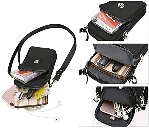 Nylon Small Crossbody Bag Cell Phone Purse Wallet Travel Wristlet Armband for iPhone 13 12 11 Pro Max Galaxy S22 Ultra A72 A52 A42 A02 A21 A12 A11 A20S, Moto G30 G10 BLU G91 G90 Pro LG Velvet (Black)