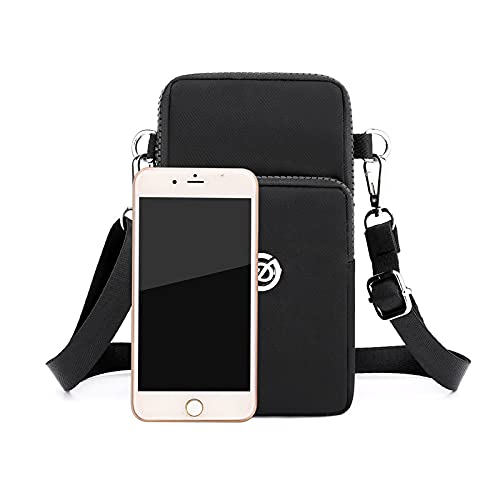 Nylon Small Crossbody Bag Cell Phone Purse Wallet Travel Wristlet Armband for iPhone 13 12 11 Pro Max Galaxy S22 Ultra A72 A52 A42 A02 A21 A12 A11 A20S, Moto G30 G10 BLU G91 G90 Pro LG Velvet (Black)