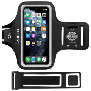 bumove running armband for samsung galaxy m54 /a34 for iphone 15/14/13/12/11pro max,xs max,sports workouts phone arm band with card holder (black)