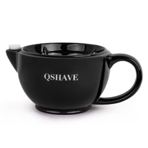 qshave shaving scuttle mug - keep lather always warm large deep size bowl handmade pottery cup (black)