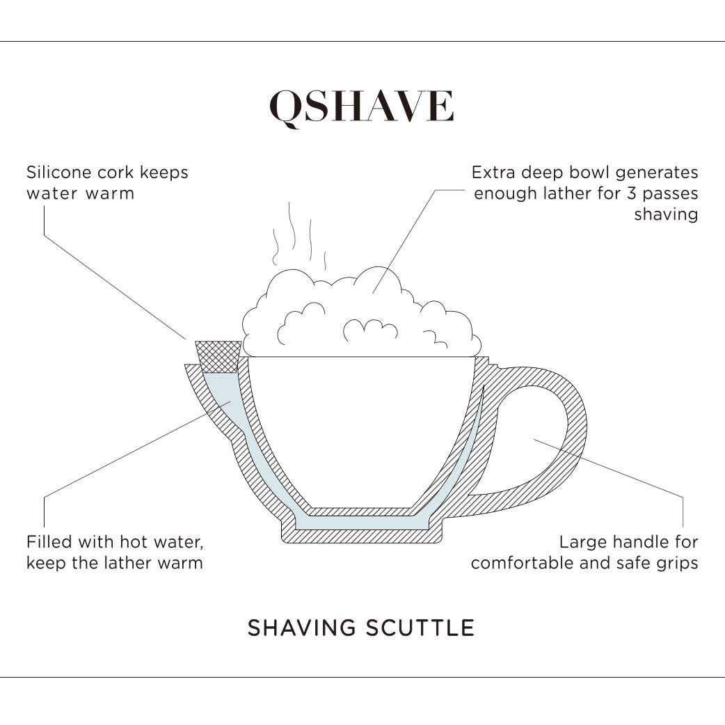 QSHAVE Shaving Scuttle Mug - Keep Lather Always Warm Large Deep Size Bowl Handmade Pottery Cup (Black)