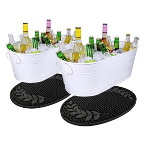 brekx galvanized drinks tubs with insulated bar mats (set of 2 tubs + 2 bar mats) - wine and beer drip-proof party tubs