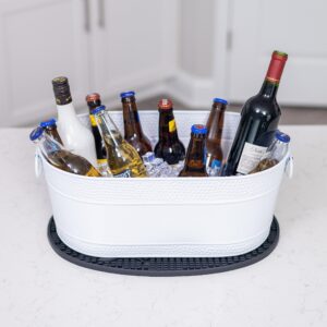 BREKX Galvanized Drinks Tubs with Insulated Bar Mats (Set of 2 tubs + 2 Bar Mats) - Wine and Beer Drip-Proof Party Tubs