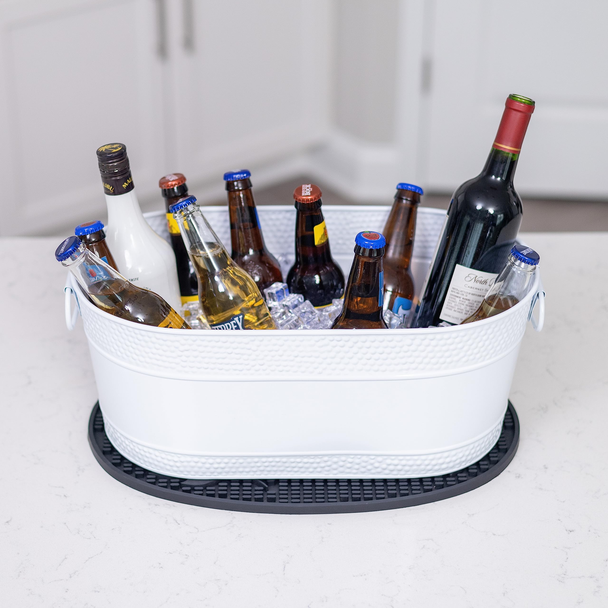 BREKX Galvanized Drinks Tubs with Insulated Bar Mats (Set of 2 tubs + 2 Bar Mats) - Wine and Beer Drip-Proof Party Tubs