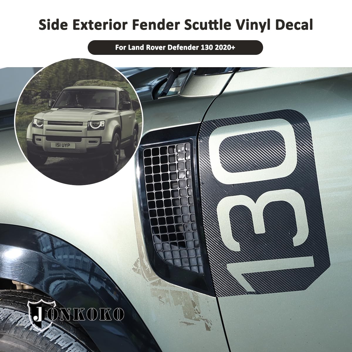 PVC Material Car Stickers,Side Exterior Fender Scuttle Vinyl Decal for Land Rover Defender 90 110 130 2020-2024 Car Side Fender Vent Vinyl Decal Sticker (for Defender 130, Carbon Fiber)