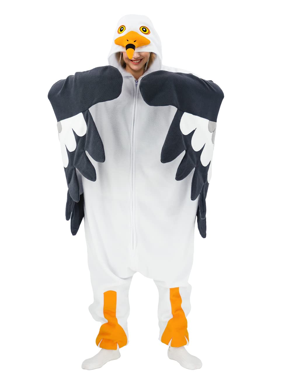 Adult Seagull One Piece Pajamas Animal Cosplay Halloween Costume for Men Women