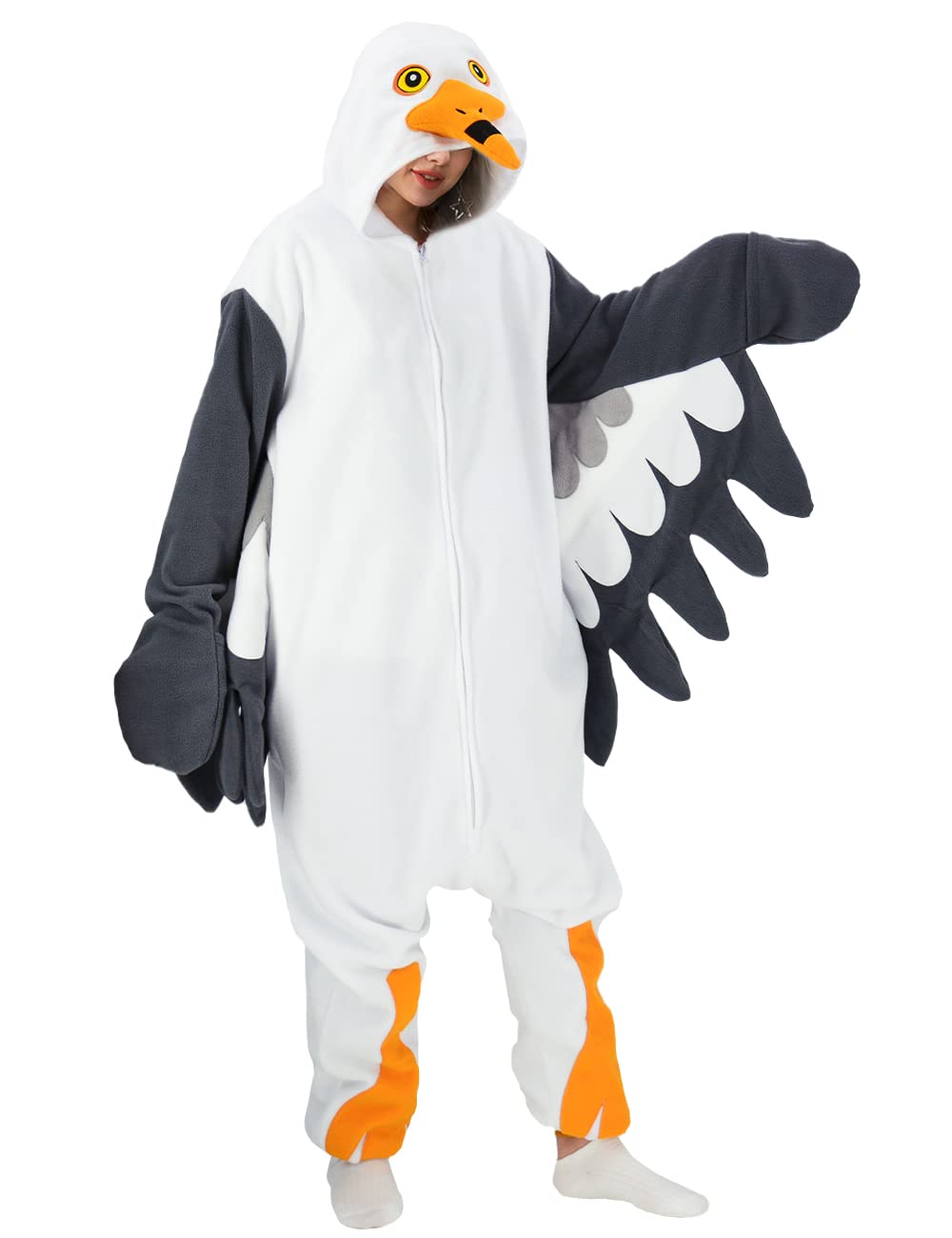 Adult Seagull One Piece Pajamas Animal Cosplay Halloween Costume for Men Women