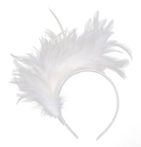 felizhouse 1920s fascinator with feathers headband for women wedding tea party headwear (white)