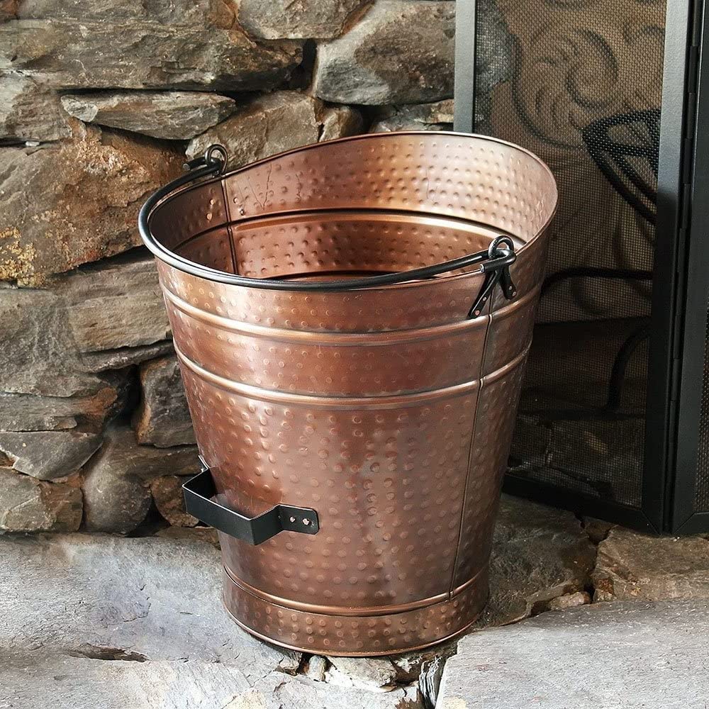 Oakestry Small Antique Copper Coal hod Scuttle ash Pail Container Pellet Bucket for Fireplace ash Embers Coal & Wood Storage Made of Galvanized Steel