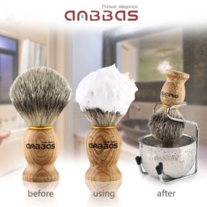 Shaving Set, 3in1 Pure Badger Hair Shaving Brush Natural Solid Wood Handle and Stainless Steel Shaving Stand with Shaving Bowl Dia 3.2 inches for Men Wet Shaving by Anbbas