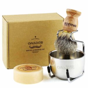 anbbas pure badger hair shaving brush solid wood handle with goat milk shaving soap 100g,stainless steel shaving stand and 2 layers shaving bowl kit perfect for men gift