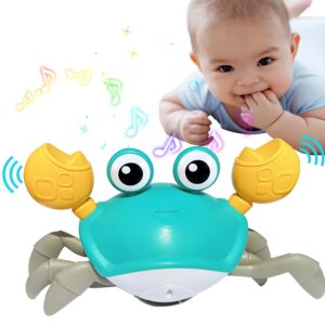 crawling crab baby toys - infant tummy time toys 3 4 5 6 7 8 9 10 11 12 light-up walking sensory induction crabs, interactive toddler christmas easter birthday gift for 6-12 12-18 months boys girls