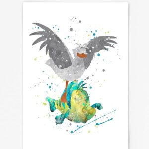 Scuttle and Flounder Print, Watercolor, Nursery Wall Poster, Holiday Gift, Kids and Children Artworks, Digital Illustration Art