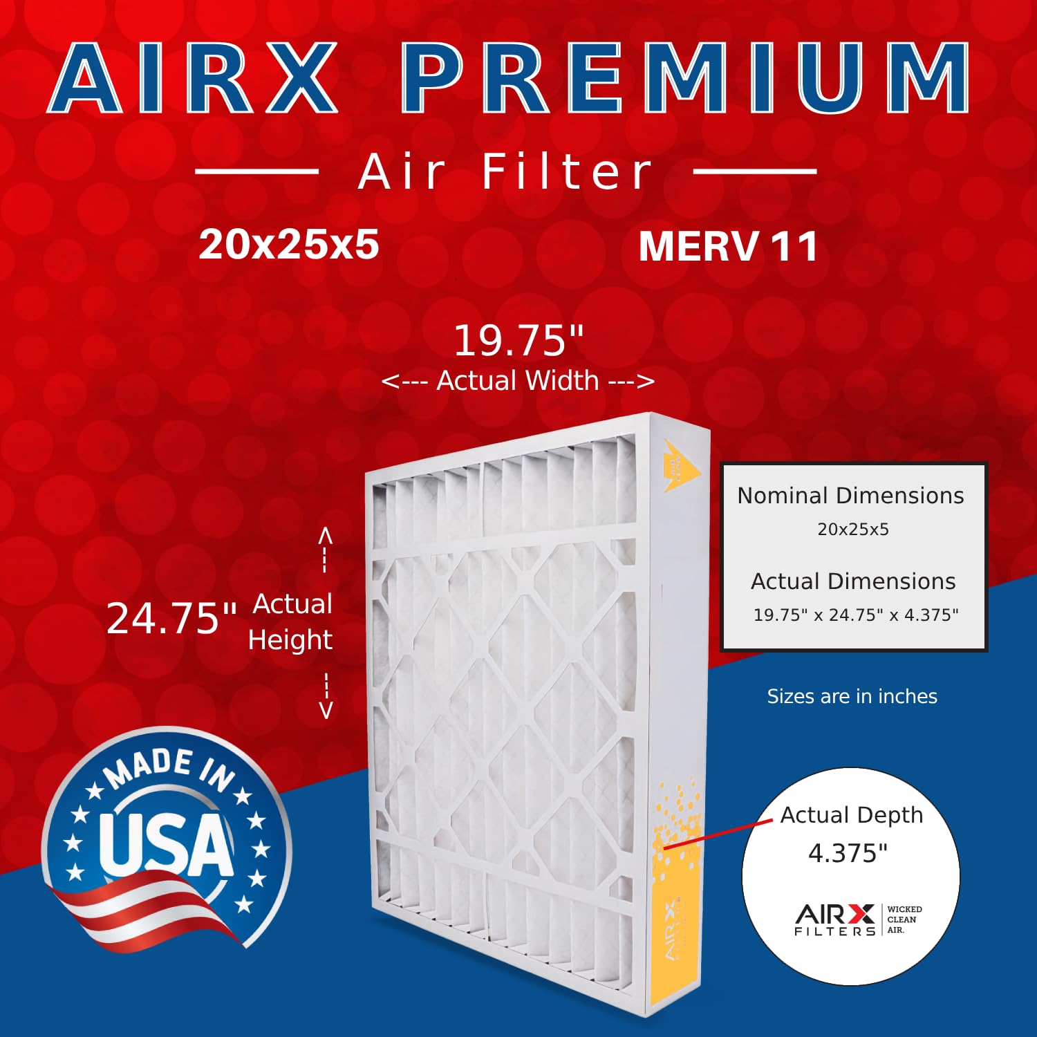 AIRX FILTERS WICKED CLEAN AIR. 20x25x5 Air Filter MERV 11 Compatible with ReservePro 4356 Furnace Filter 2 Pack