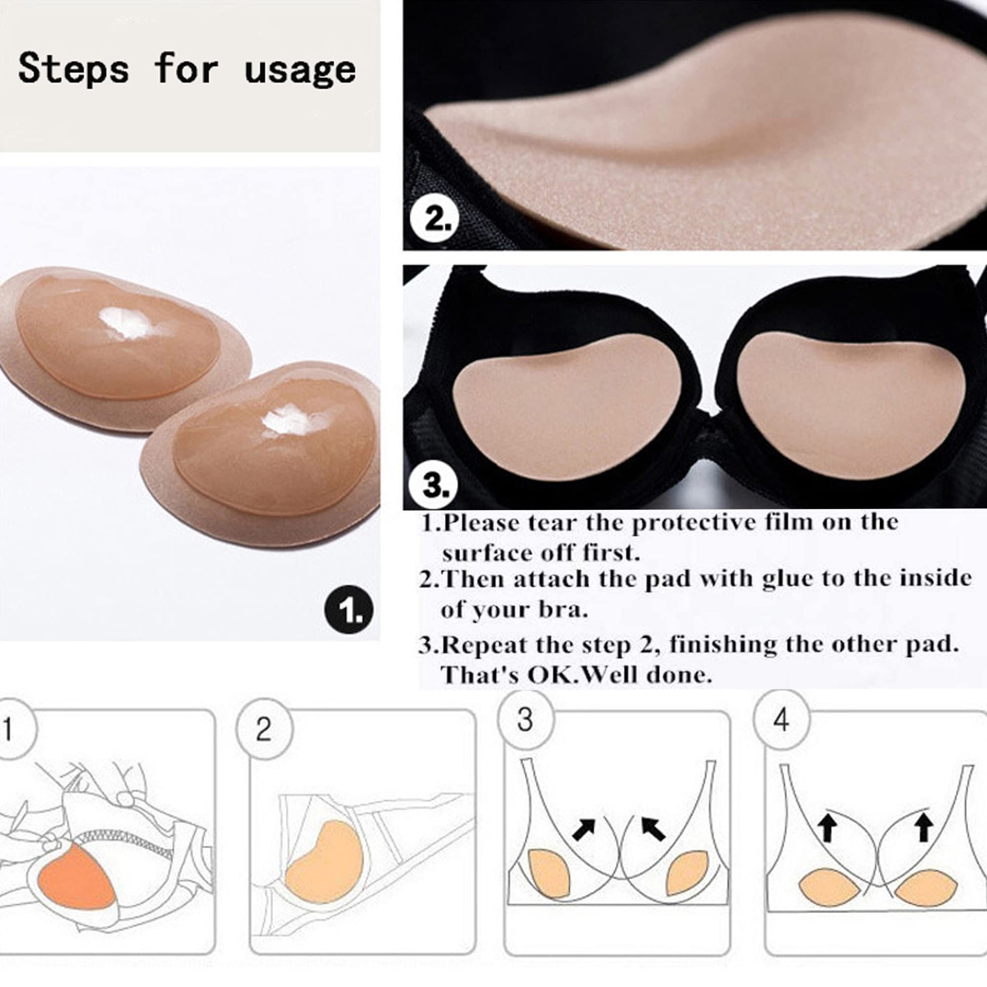 CYOUNG Silicone Adhesive Bra Pads Breast Inserts Breathable Push Up Sticky Bra Cups for Swimsuits & Bikini Beige