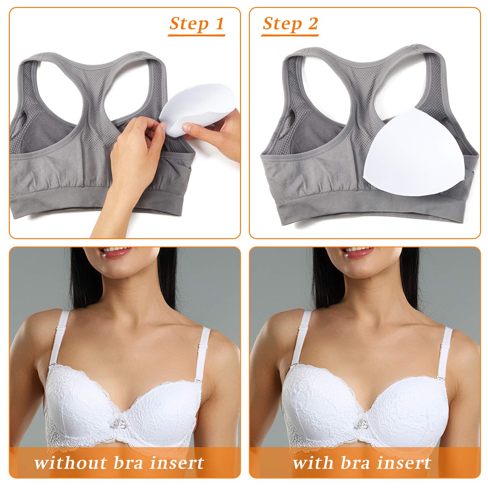 Geyoga 12 Pairs Women Triangle Bra Insert Removable Bra Inserts for Sports Bra Pads Inserts for Women Girls Cup Bra Replacement Pad Summer (White, Nude Color, Black)