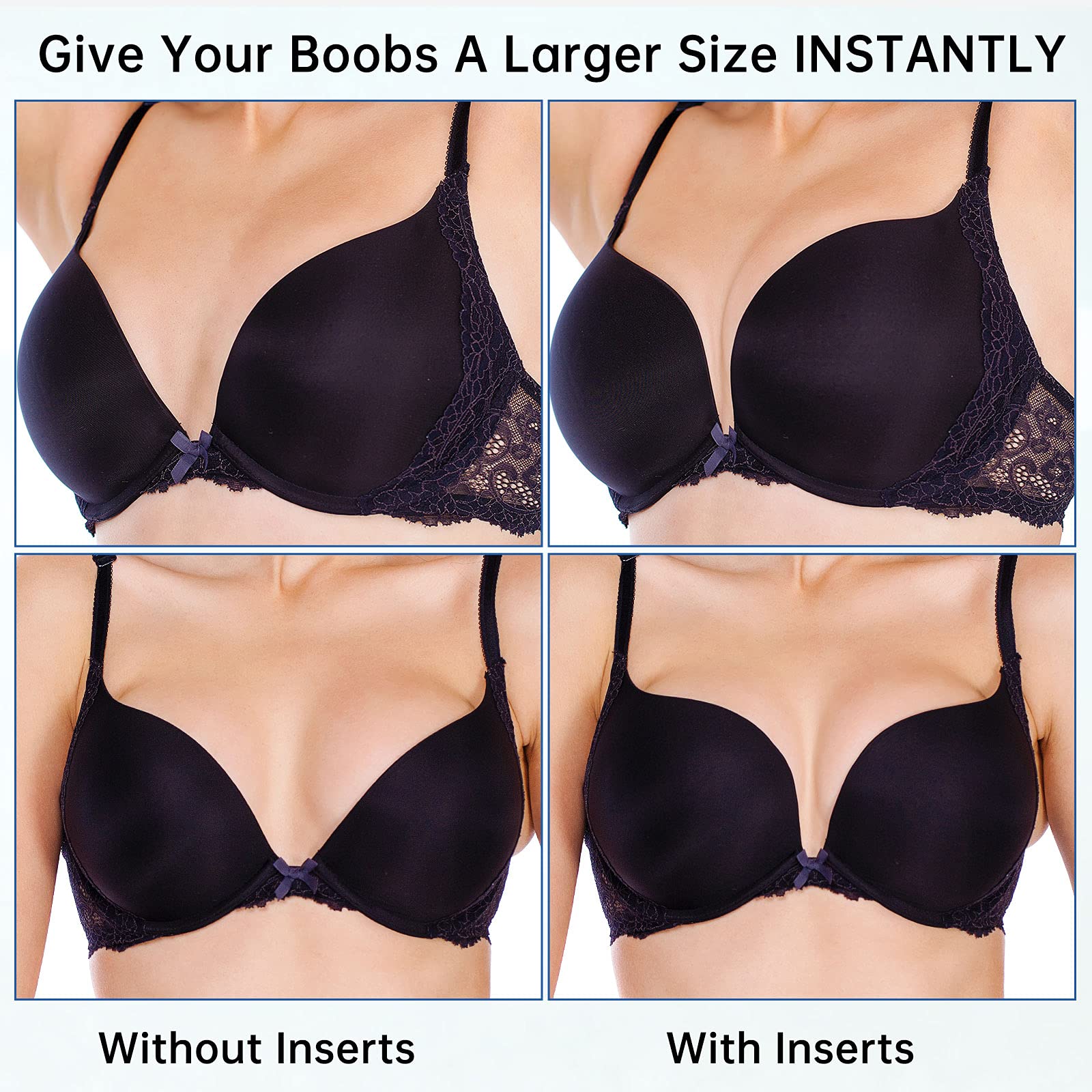 Bra Pads Inserts Breast Enhancers - 2 Pairs Push up Swimsuit Pads to Add 1-2 Cups Size | Removable Bra Insert & Comfy Padding for AB Cup Size