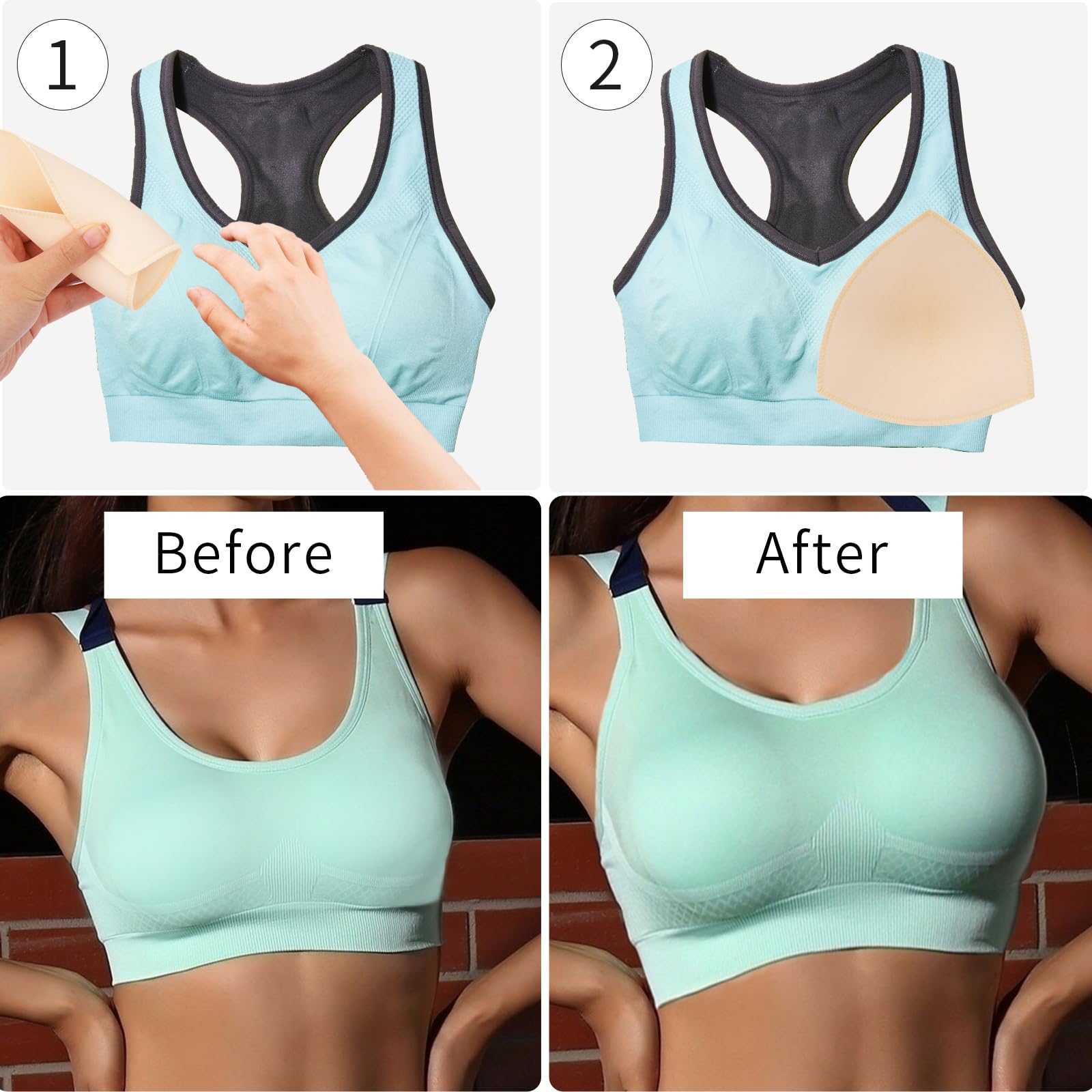 2 Pairs Triangle Sports Bra Inserts Bra Cups Insert Sports Bra Pad Push Up Breast Bra Insert Pads Removable Sew in Bra Cups for Women