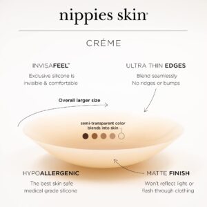 Nippies Non-Adhesive Bra Liner Nipple Covers for Women – Reusable Silicone No-Show Inserts Bra Pad Enhancements with Travel Box - Creme