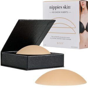 Nippies Non-Adhesive Bra Liner Nipple Covers for Women – Reusable Silicone No-Show Inserts Bra Pad Enhancements with Travel Box - Creme