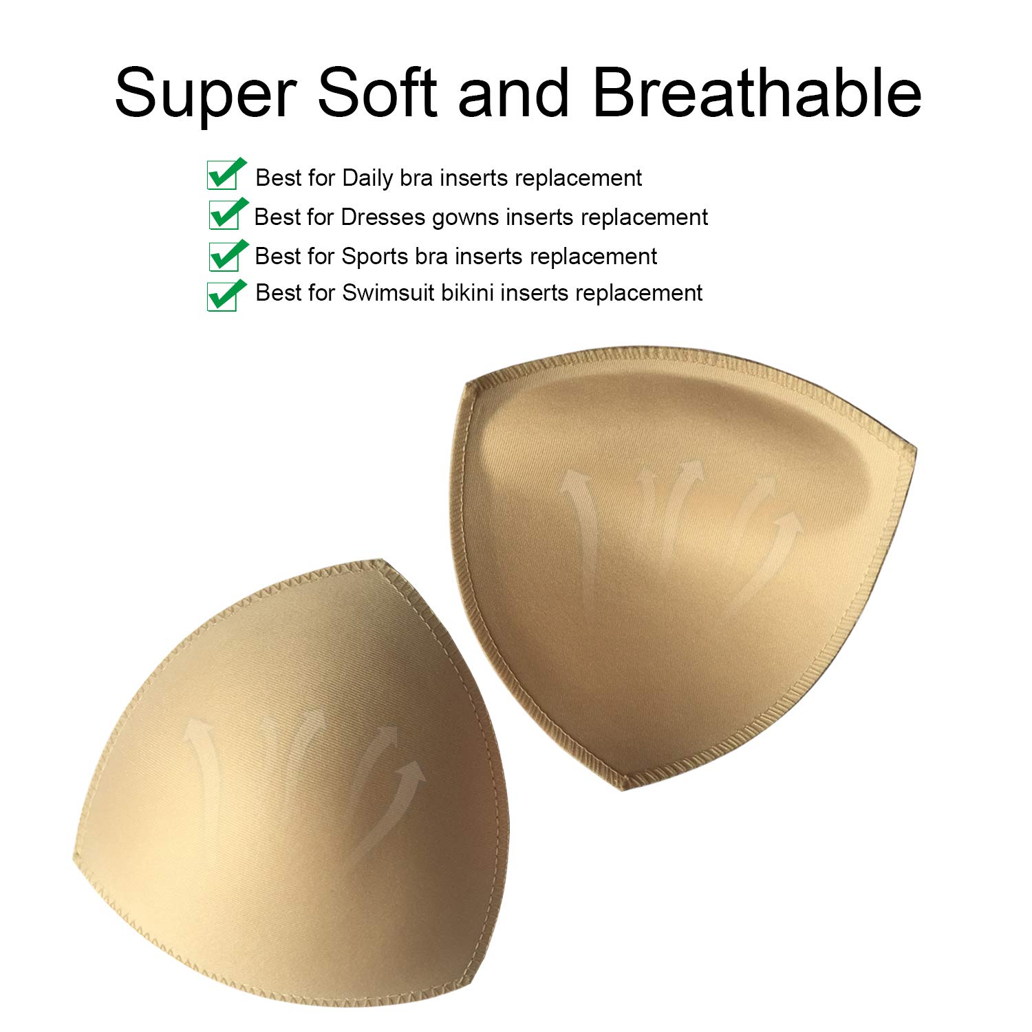 3 Pairs Removeable Push up Triangle Bra Pads Inserts,Replacement Pad for Bikinis Top Sport Bra Swimsuit for A B C Cups-Beige