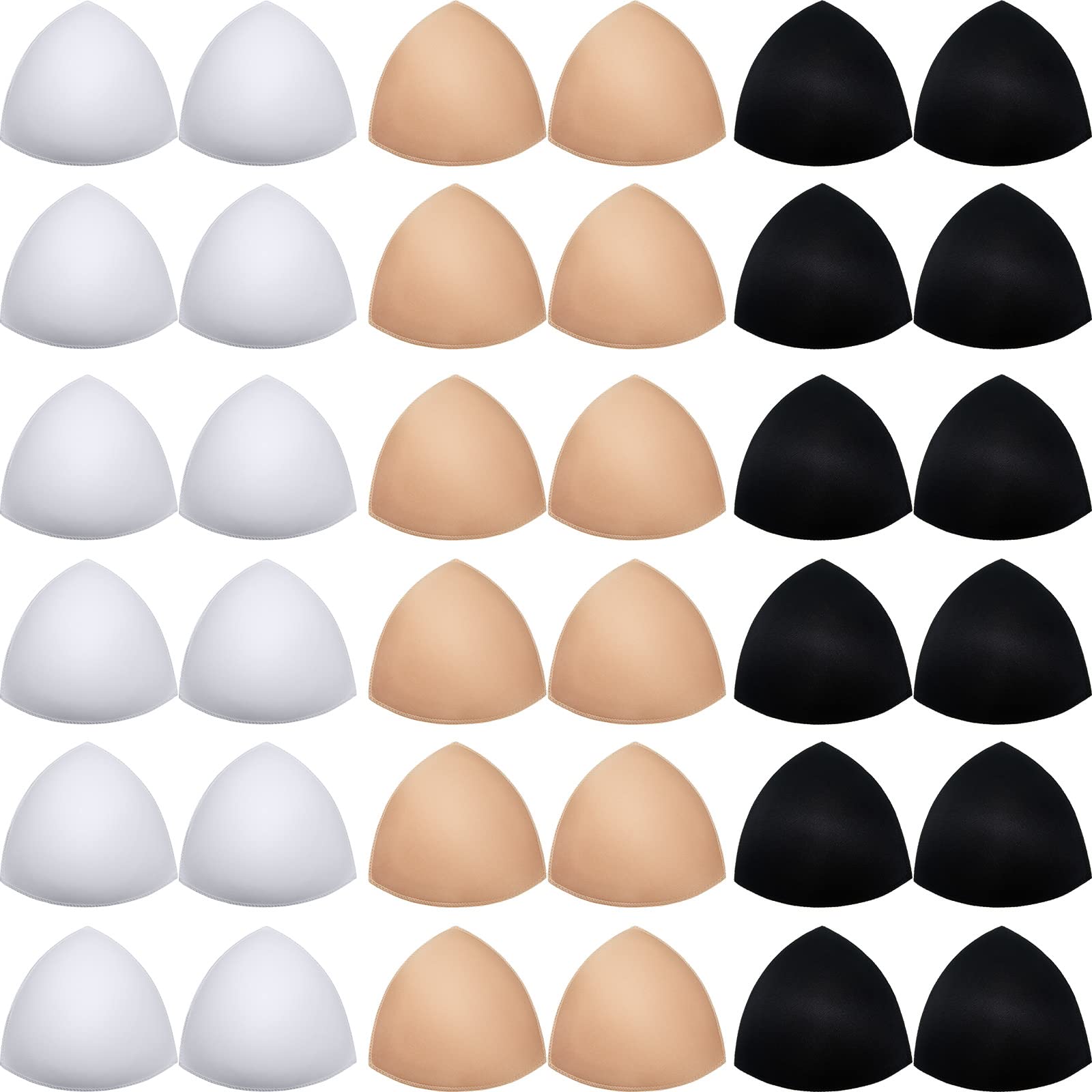 18 Pairs Triangle Sports Bra Pads Inserts Women Push up Breast Bra Insert Pads Sponge Removable Bra Cup Inserts Pad (White, Black, Nude Color)